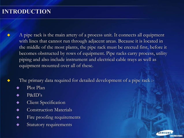 Pipe rack & rack piping | PPT | Technology & Computing