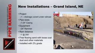 Trenchless Installation of Drainage Culverts with Pipe Ramming Method | PPTX