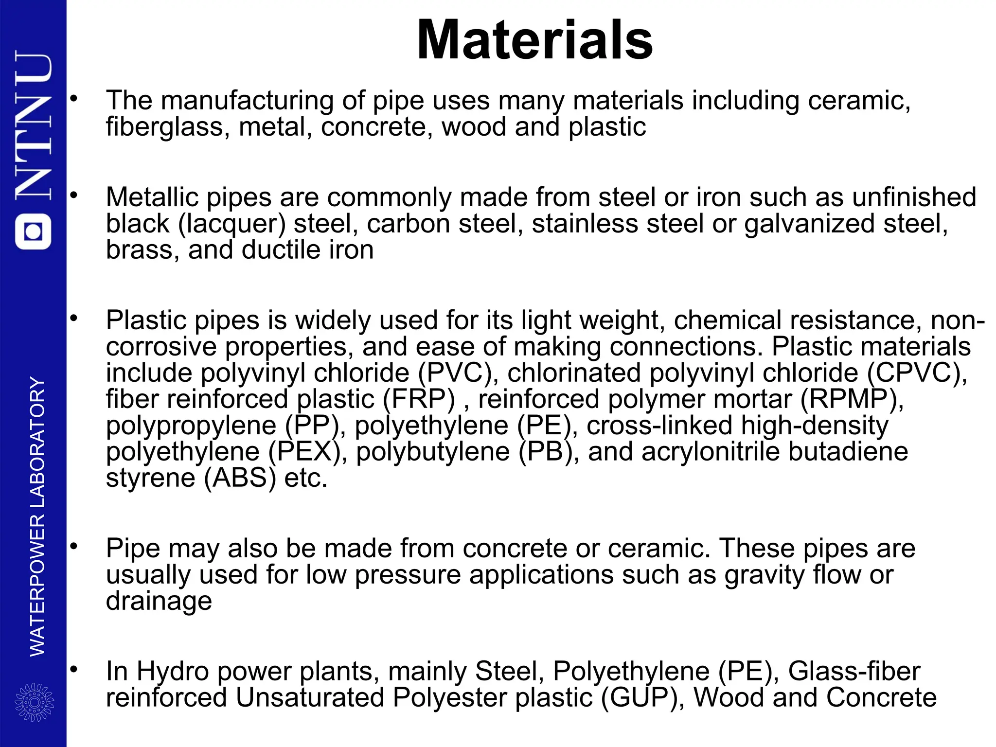 pipes in hydropower engineeringPipes.ppt