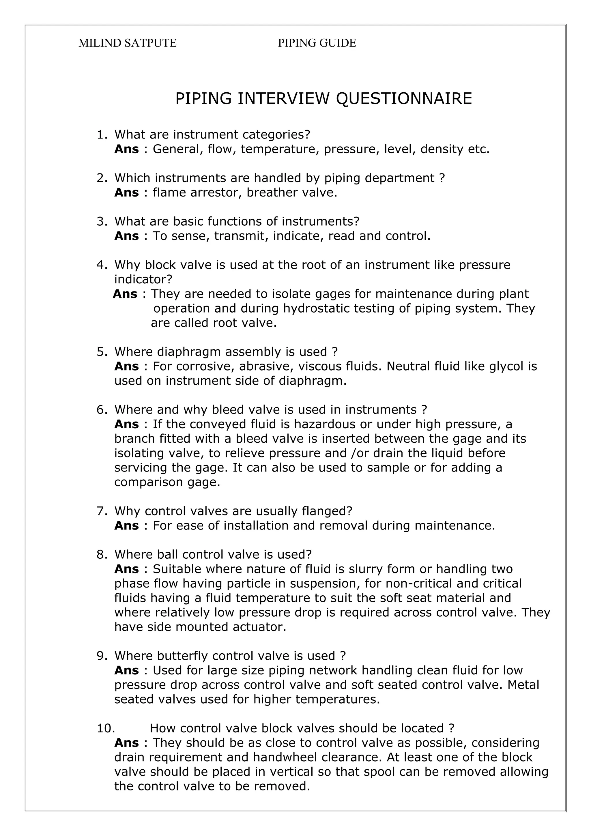Piping interview | PDF