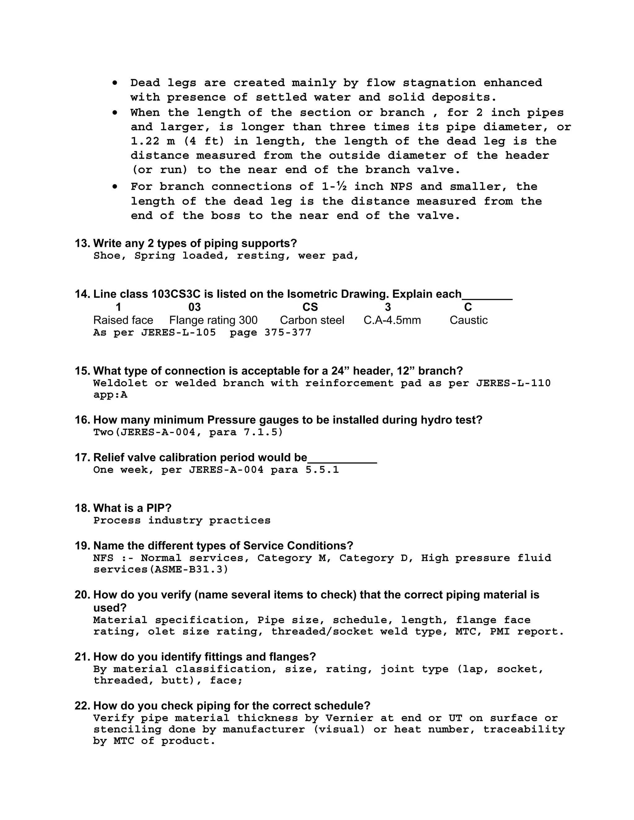 Piping inspector questions 1 | PDF