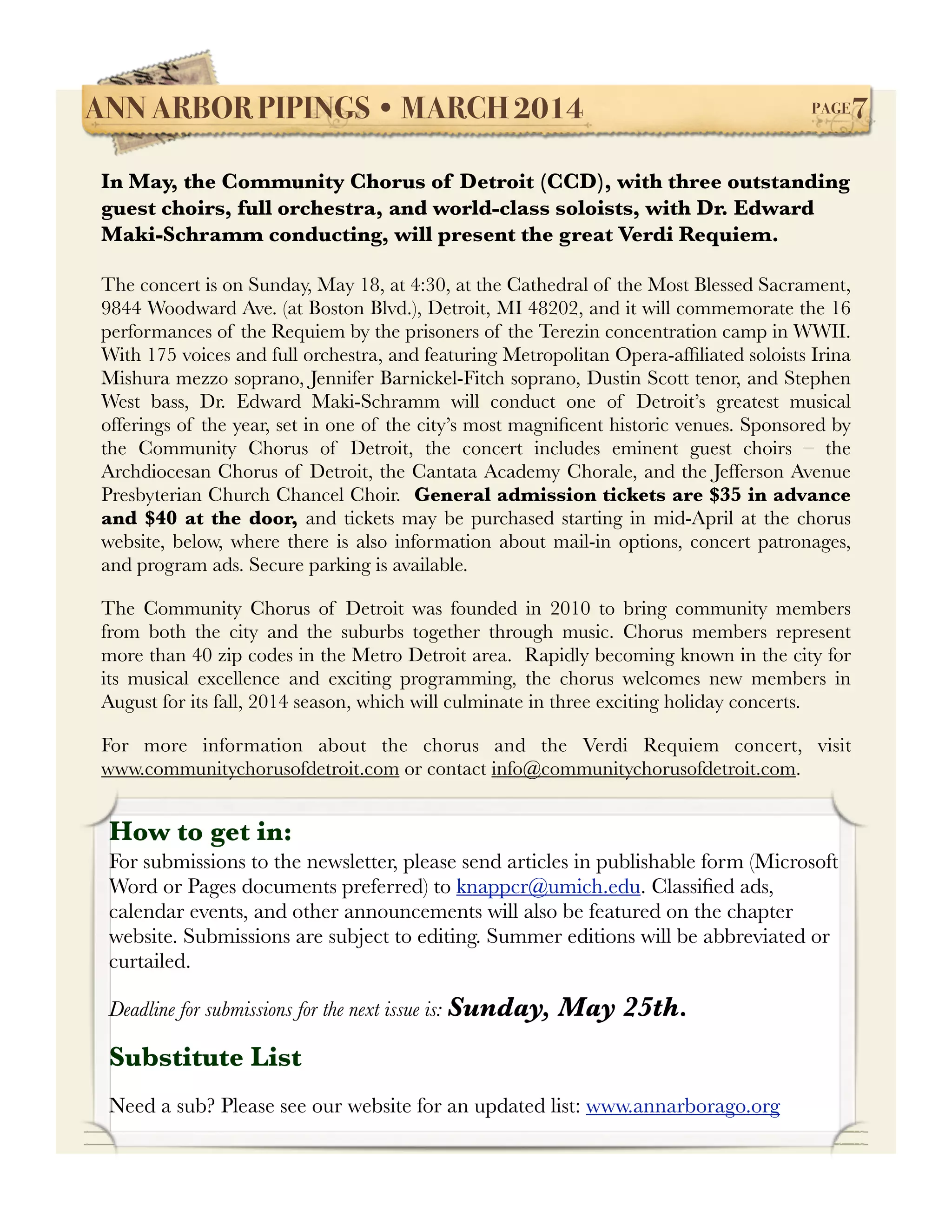 April/May Ann Arbor AGO Pipings | PDF