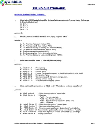 Piping Inspector/Engineer Interview Questions & Answers | PDF