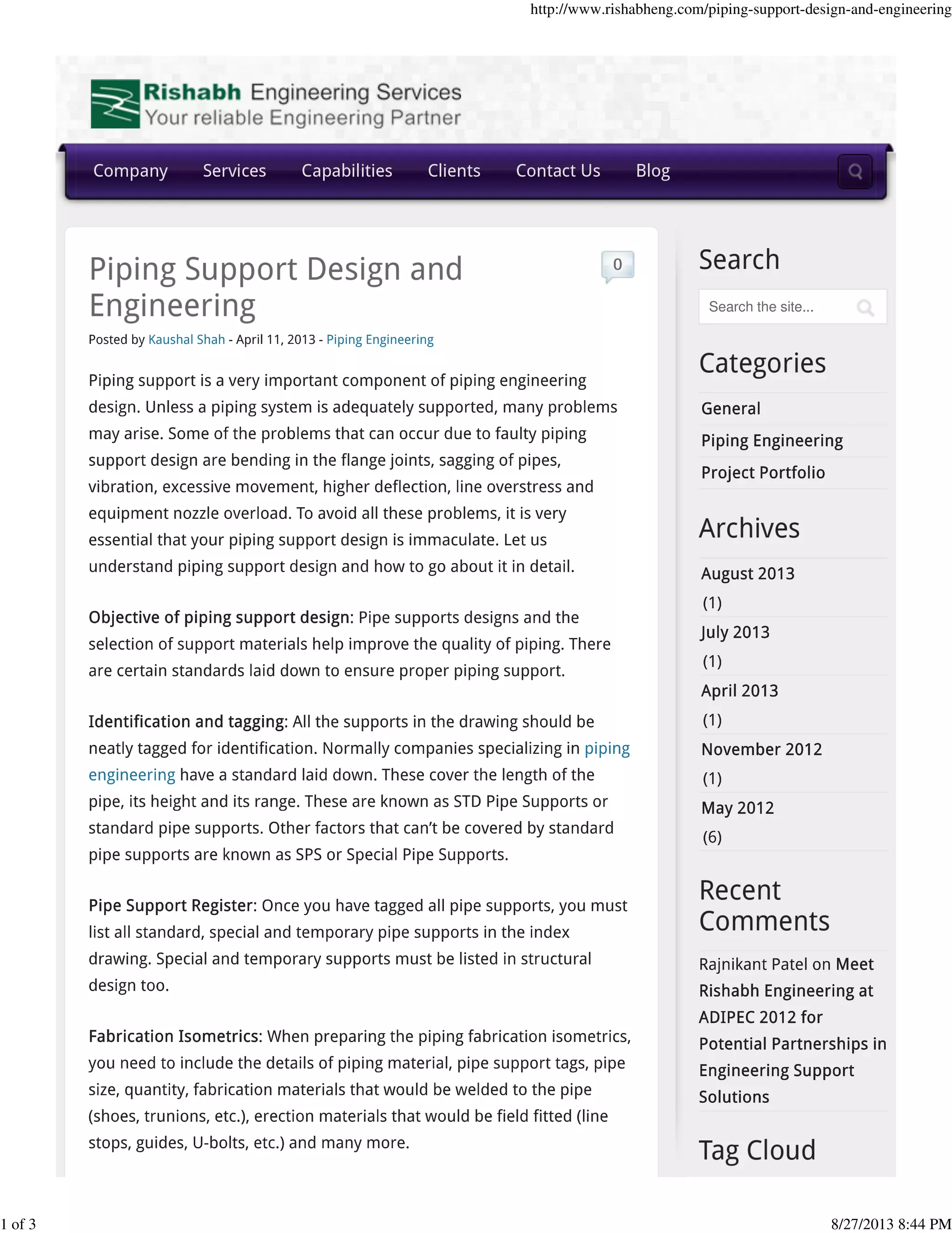 Piping support design and engineering | PDF