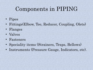 PIPING SYSTEMS, components, basic fundamentals | PPTX