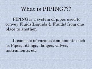 PIPING SYSTEMS, components, basic fundamentals | PPTX