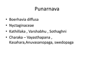Pippali, prishniparni, punarnava, pushkaramoola | PPTX