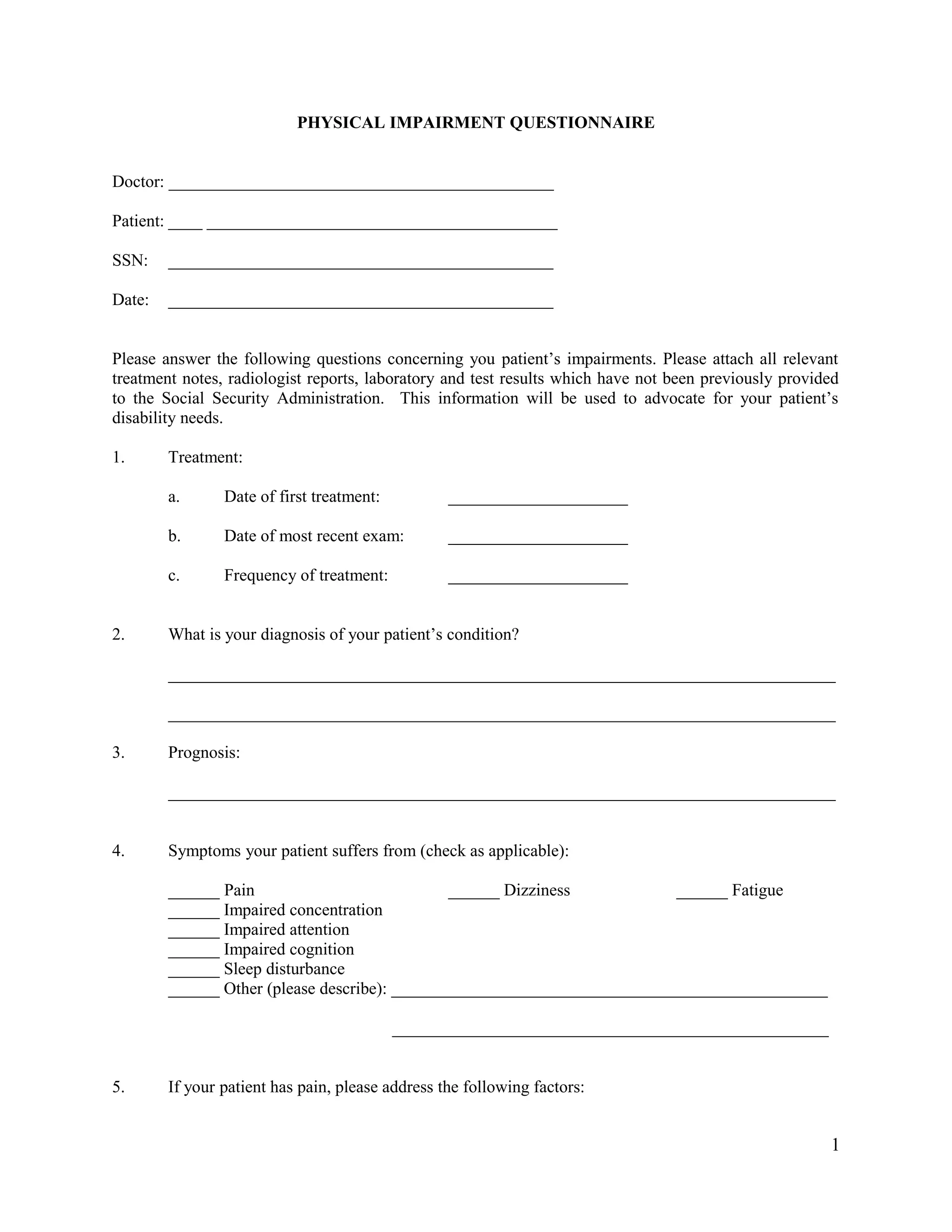 Physical Impairment Questionnaire | DOC