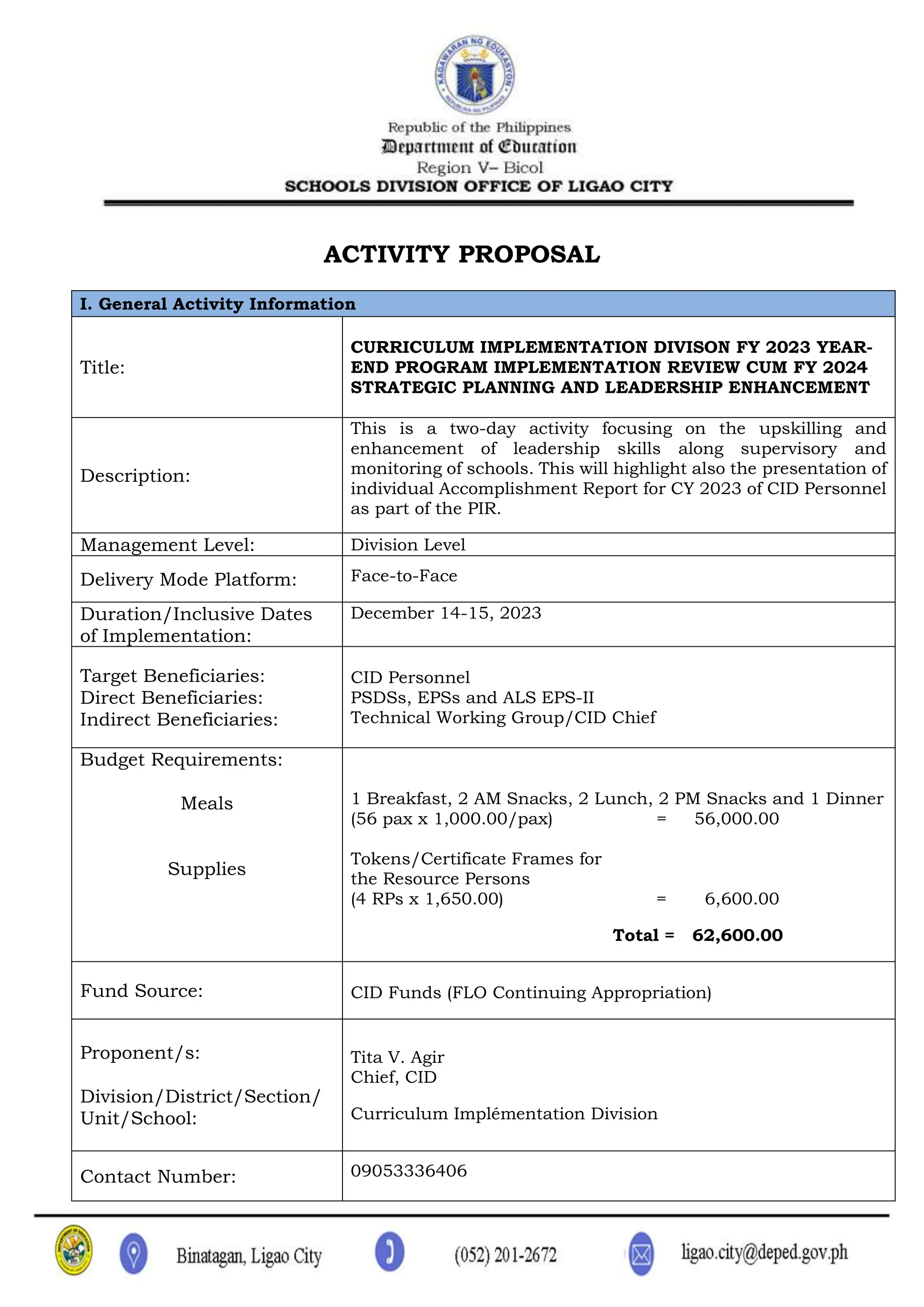 pir proposal sample division based activity | DOCX