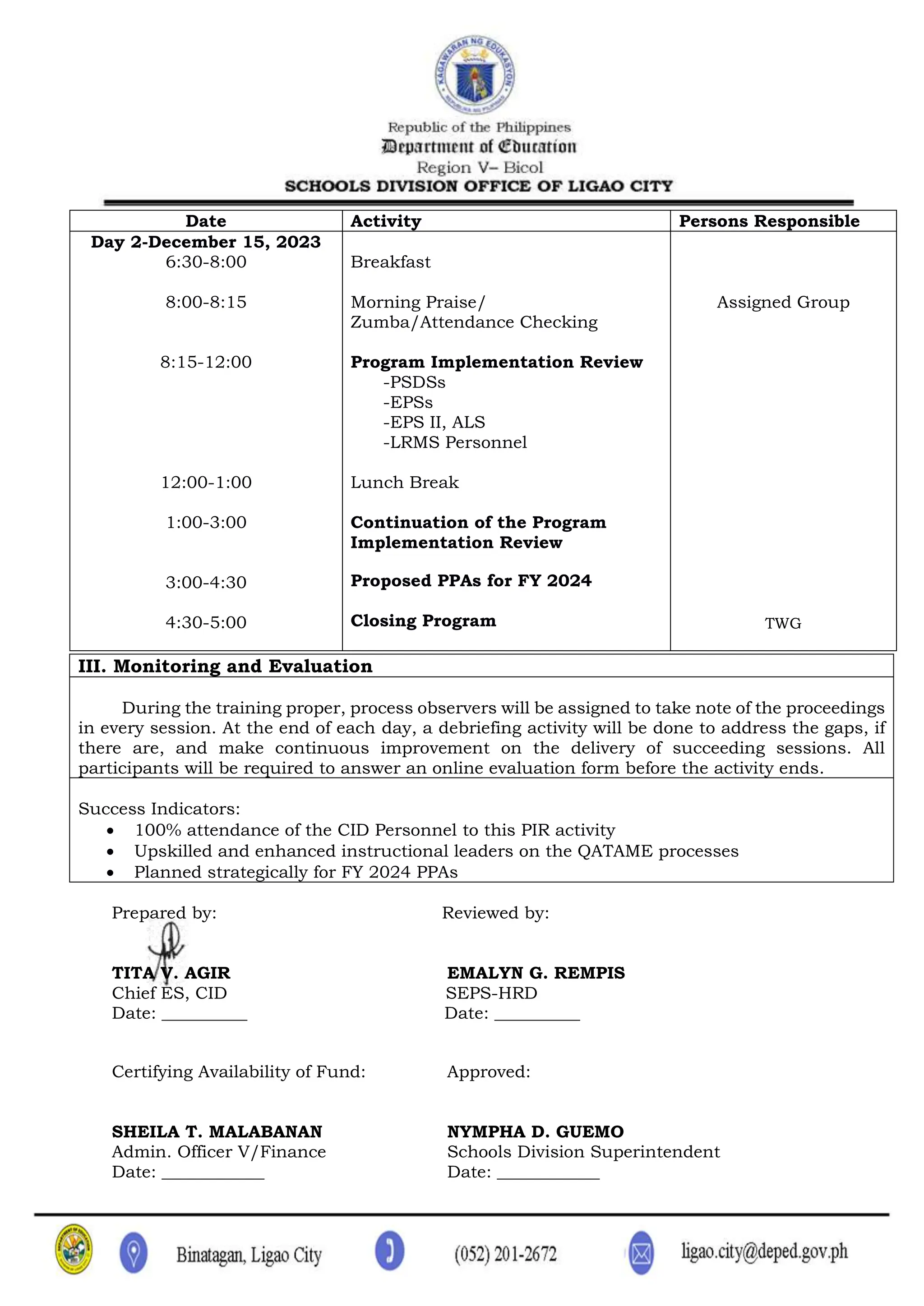 pir proposal sample division based activity | DOCX | Educational ...