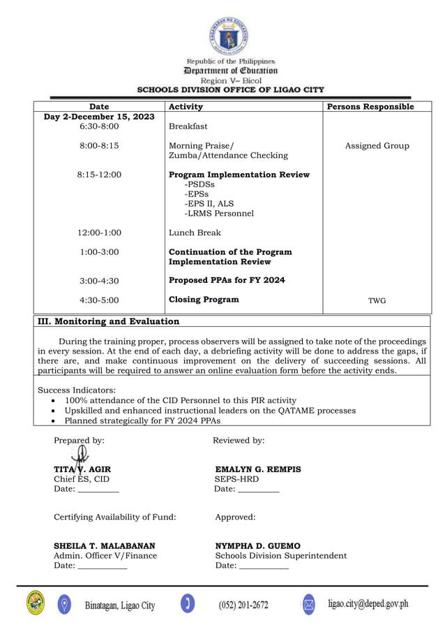 pir proposal sample division based activity | DOCX | Educational ...