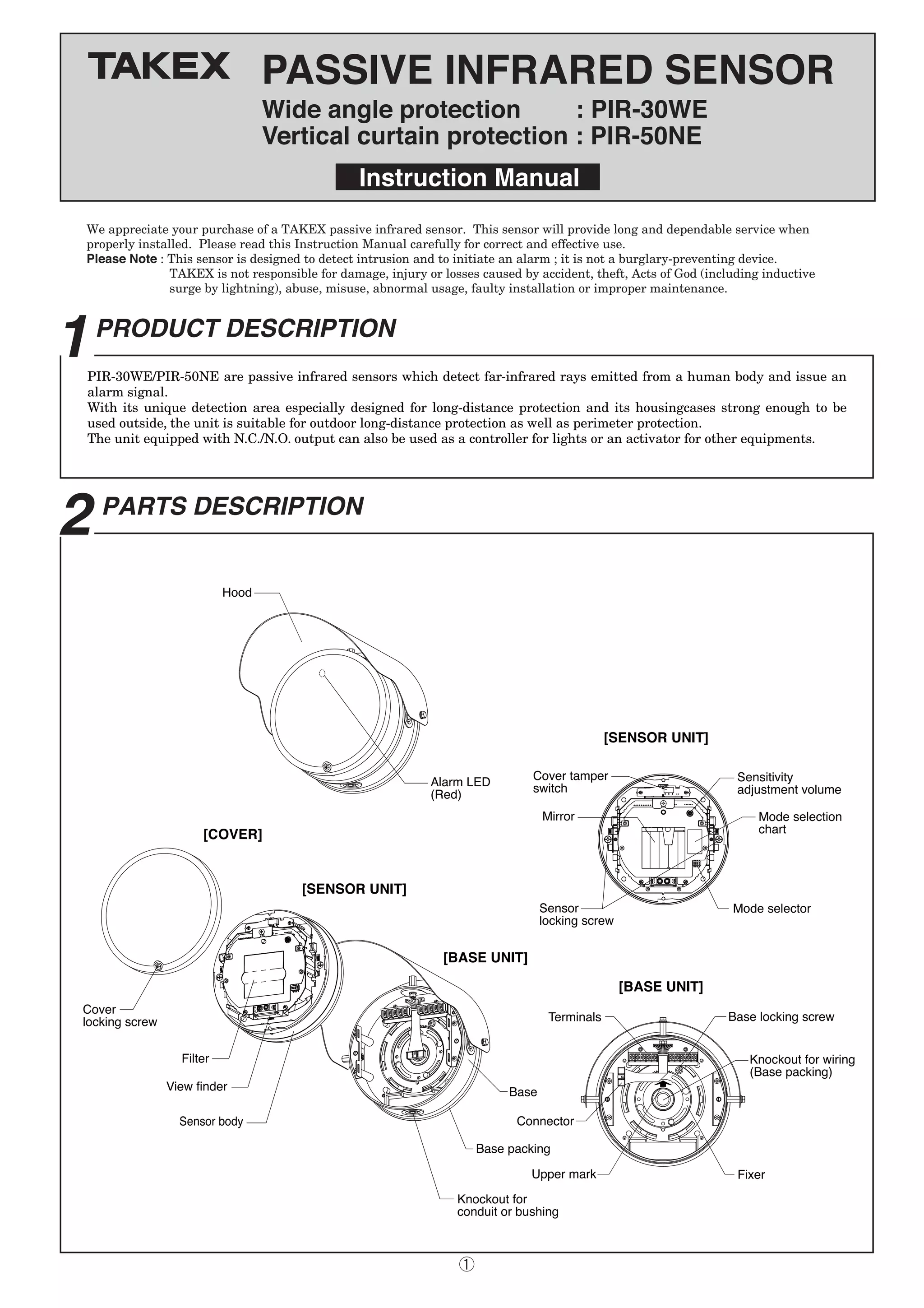 Takex PIR-30WE Instruction Manual | PDF
