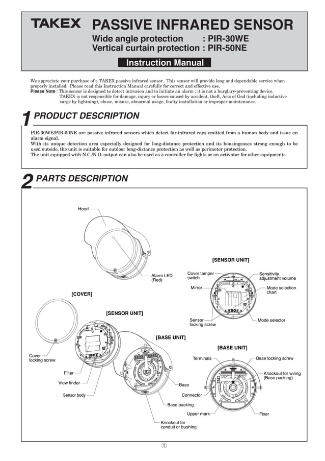 Takex PIR-30WE Instruction Manual | PDF