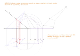 Pirámide irregular en diédrico. Intersección con plano proyectante, s…