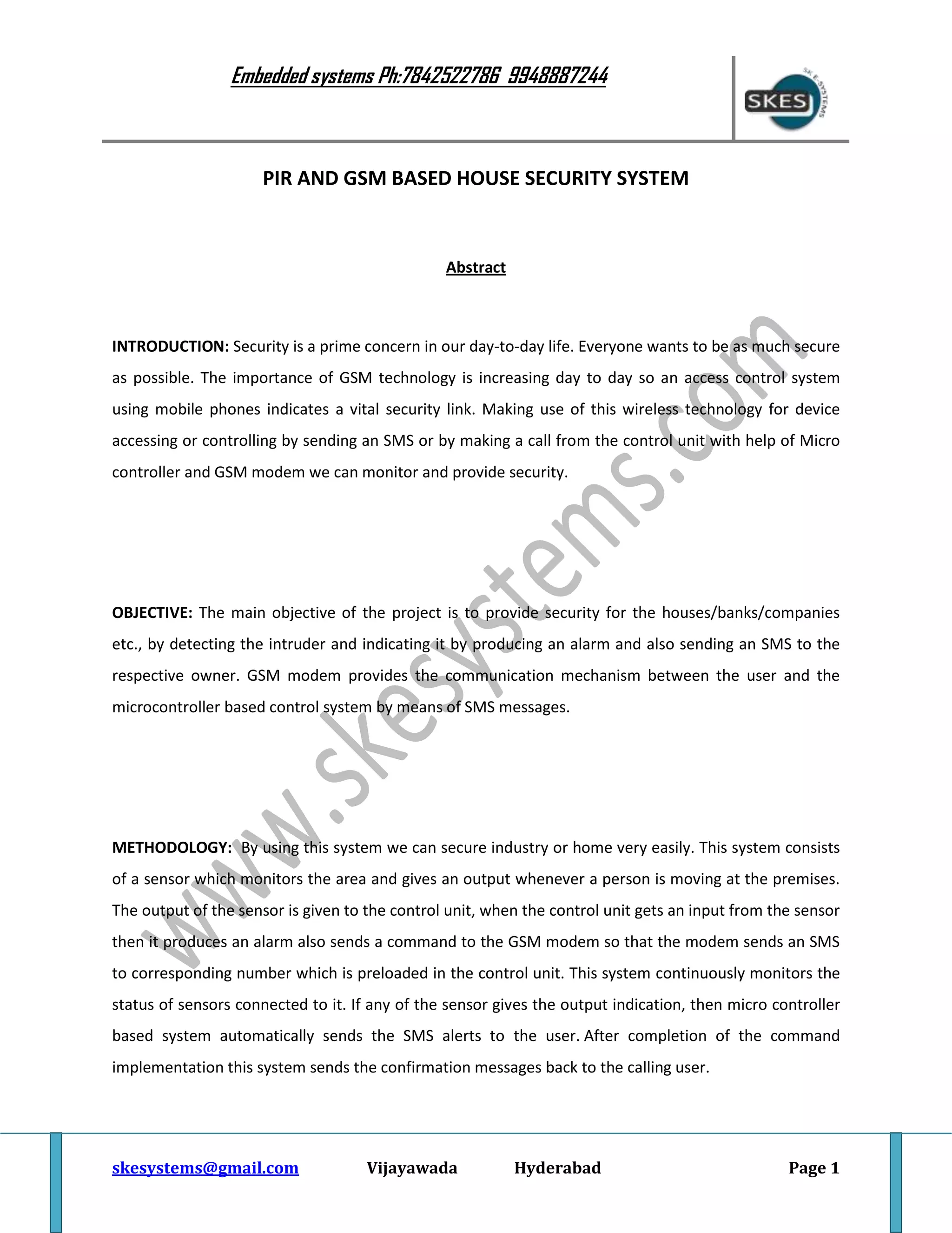 Pir and gsm based house security system | DOCX