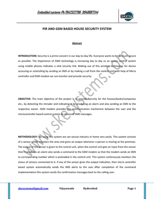 Pir and gsm based house security system | DOCX