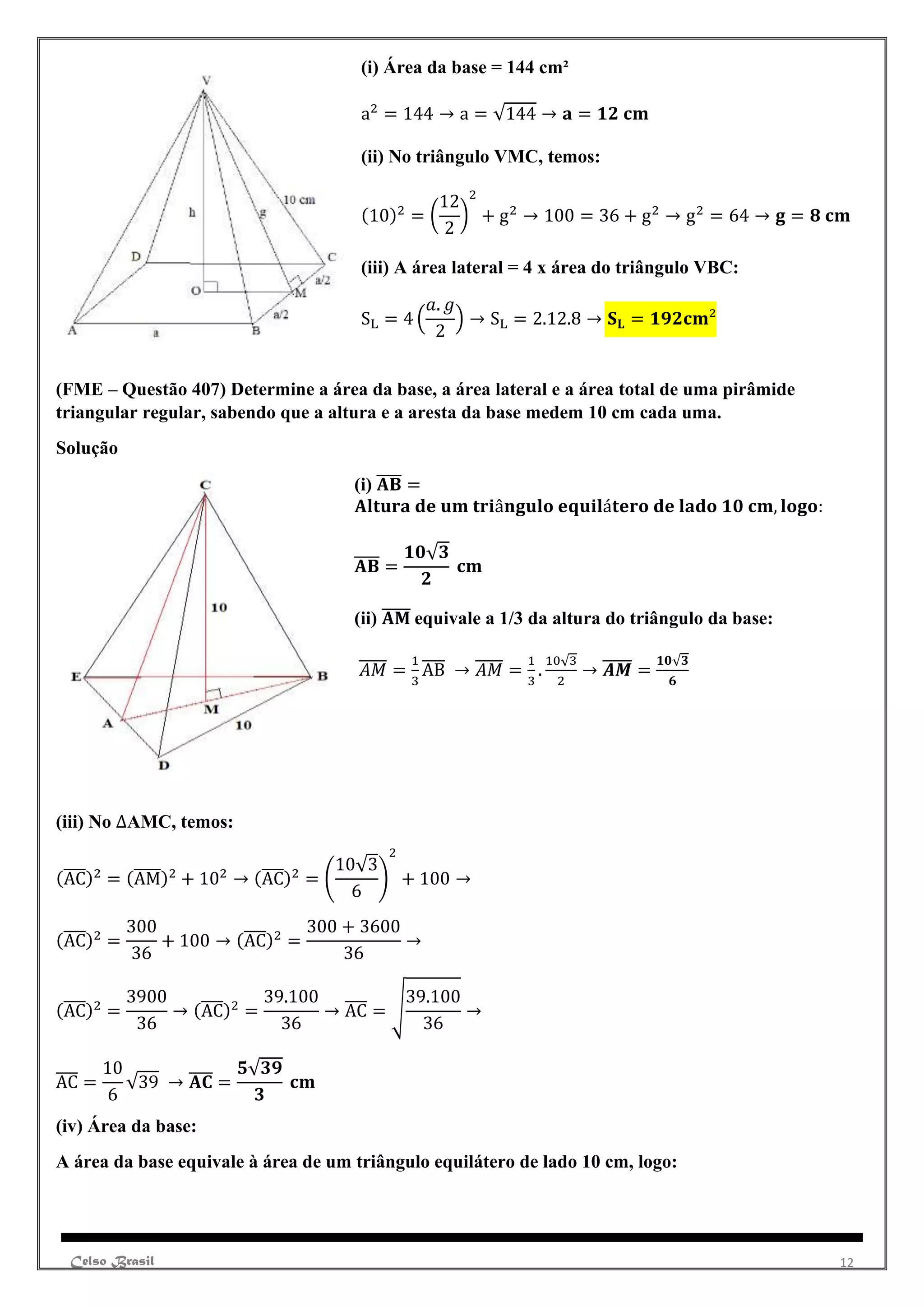Pirâmides questões resolvidas do livro fundamentos de matemática elementar - vol. 10 | PDF