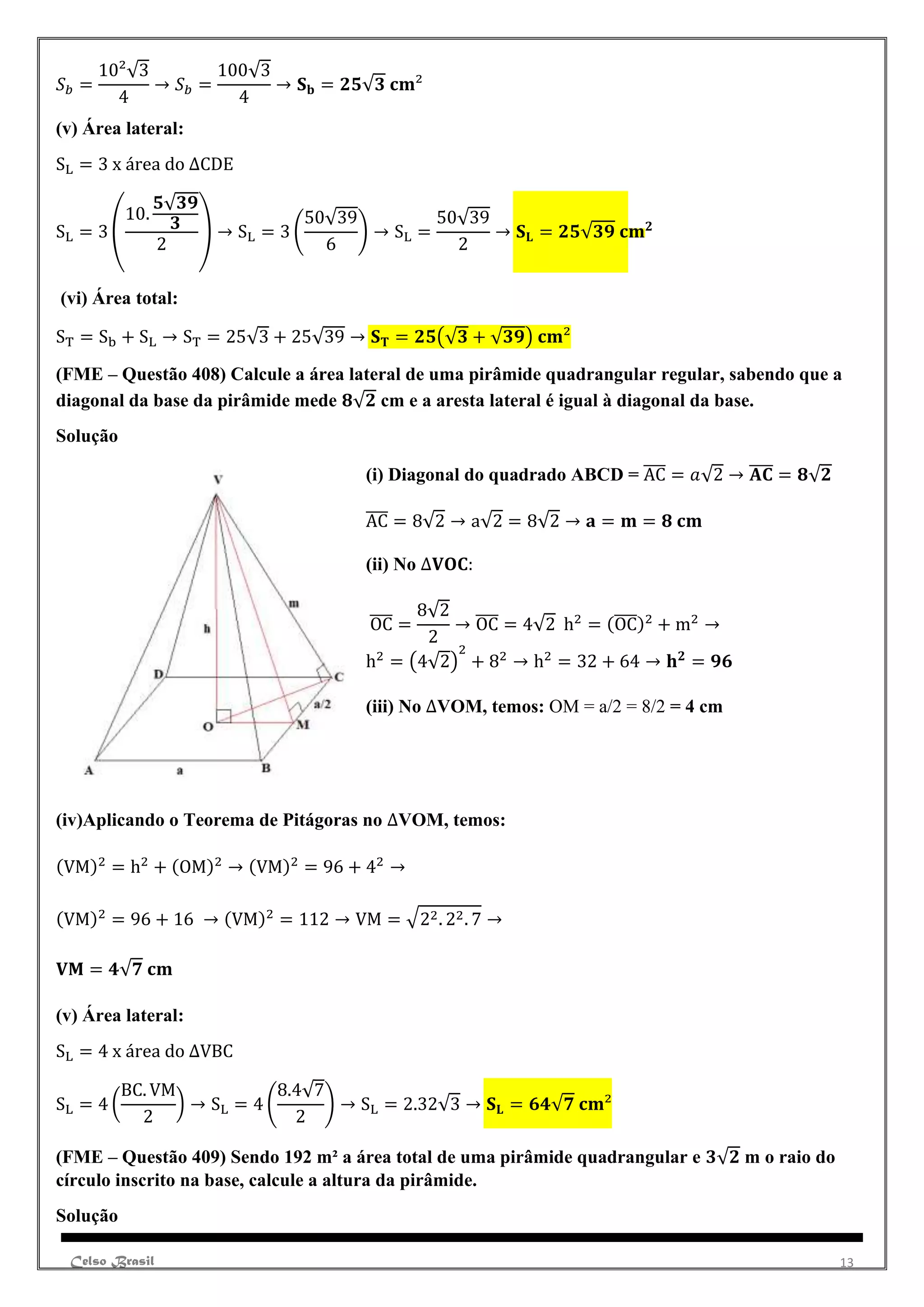 Pirâmides questões resolvidas do livro fundamentos de matemática elementar - vol. 10 | PDF