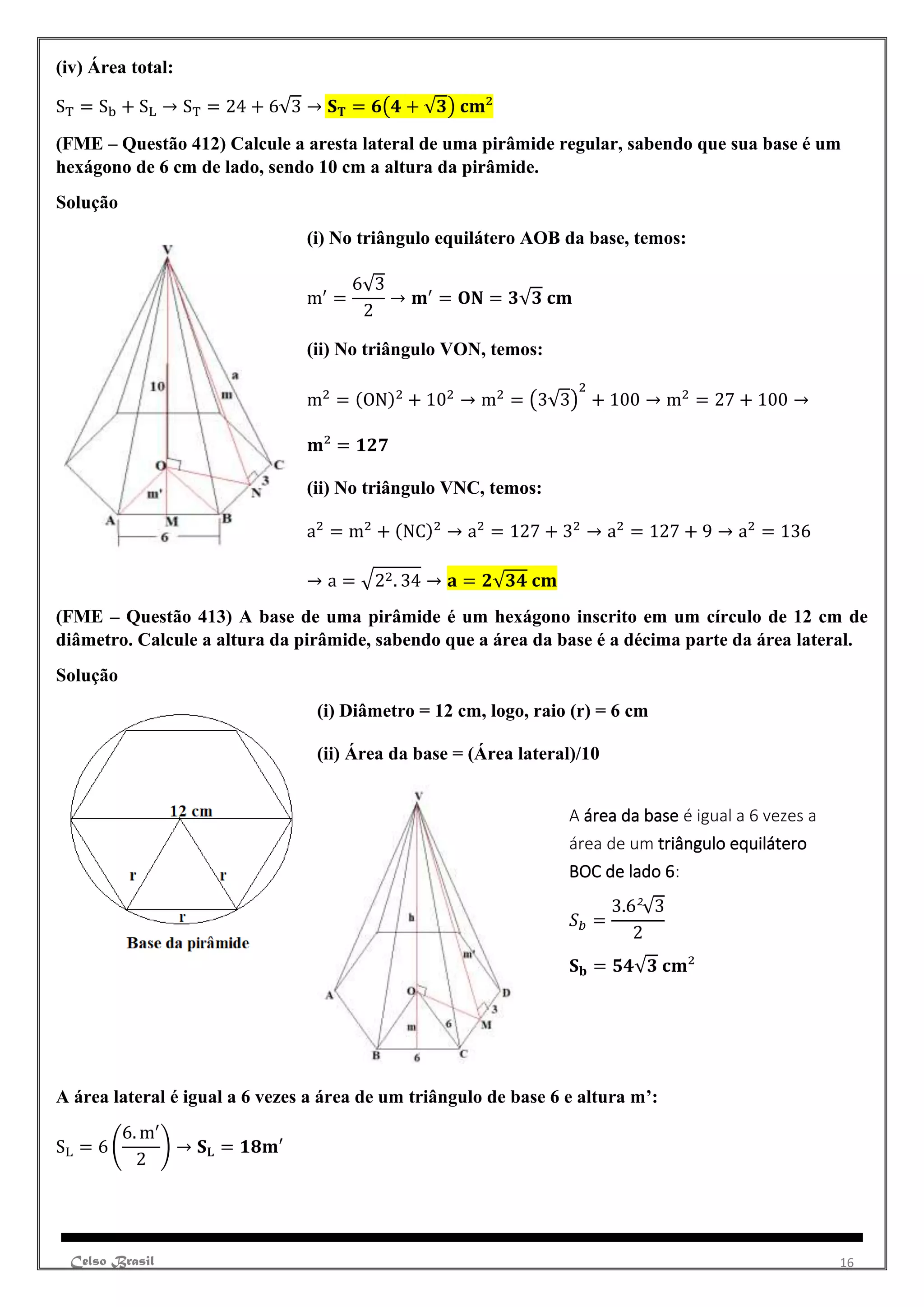 Pirâmides questões resolvidas do livro fundamentos de matemática elementar - vol. 10 | PDF