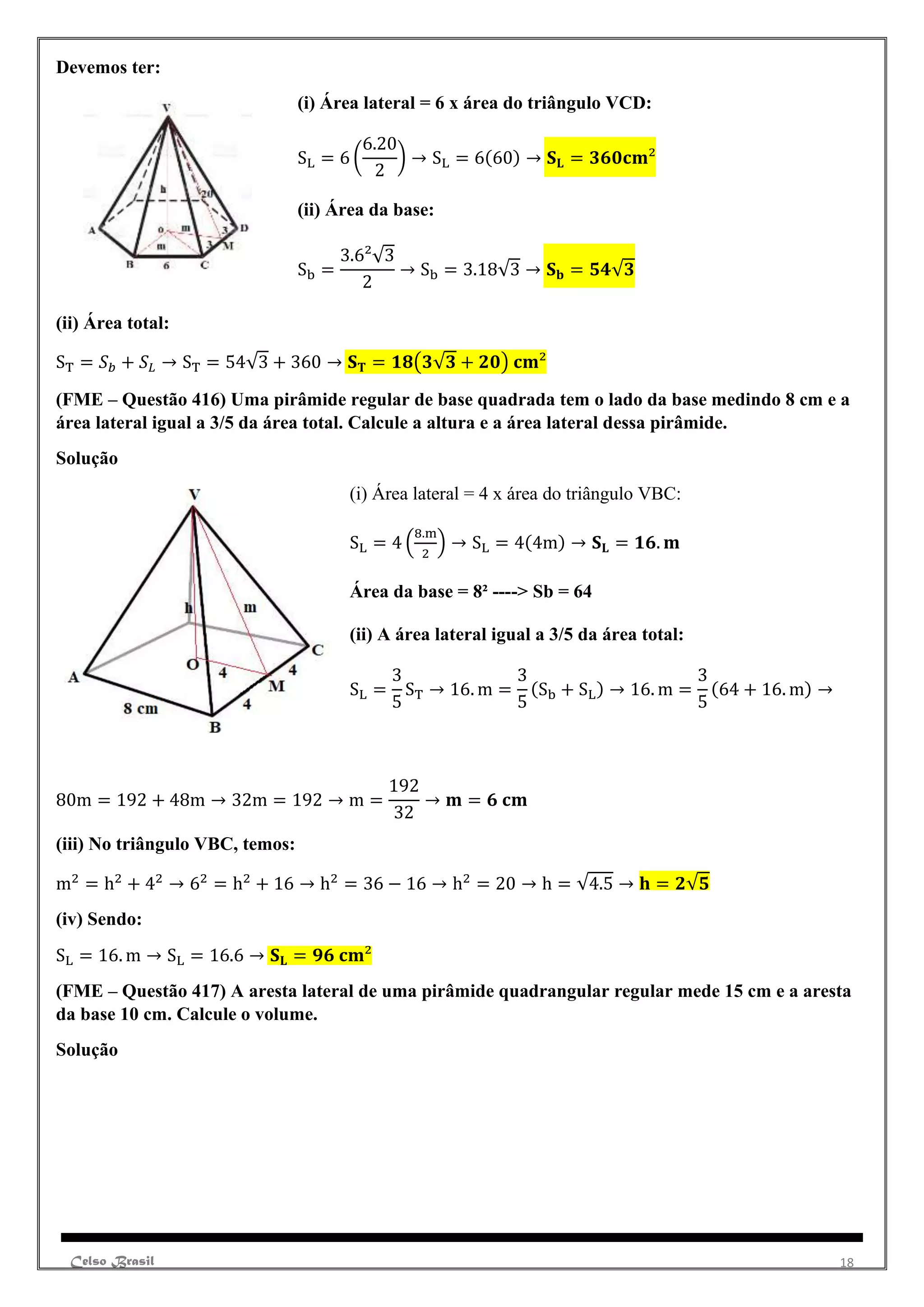 Pirâmides questões resolvidas do livro fundamentos de matemática elementar - vol. 10 | PDF