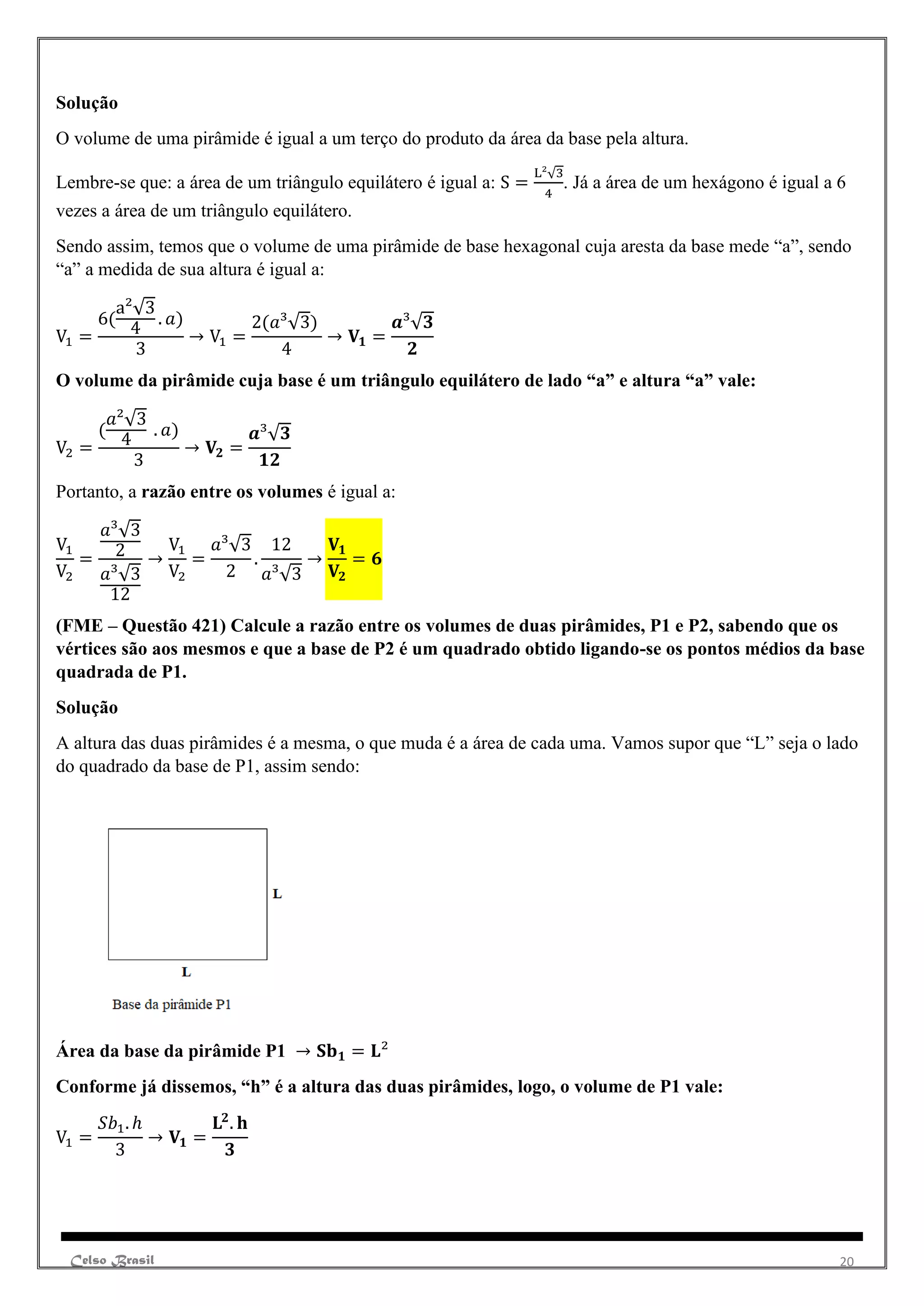 Pirâmides questões resolvidas do livro fundamentos de matemática elementar - vol. 10 | PDF