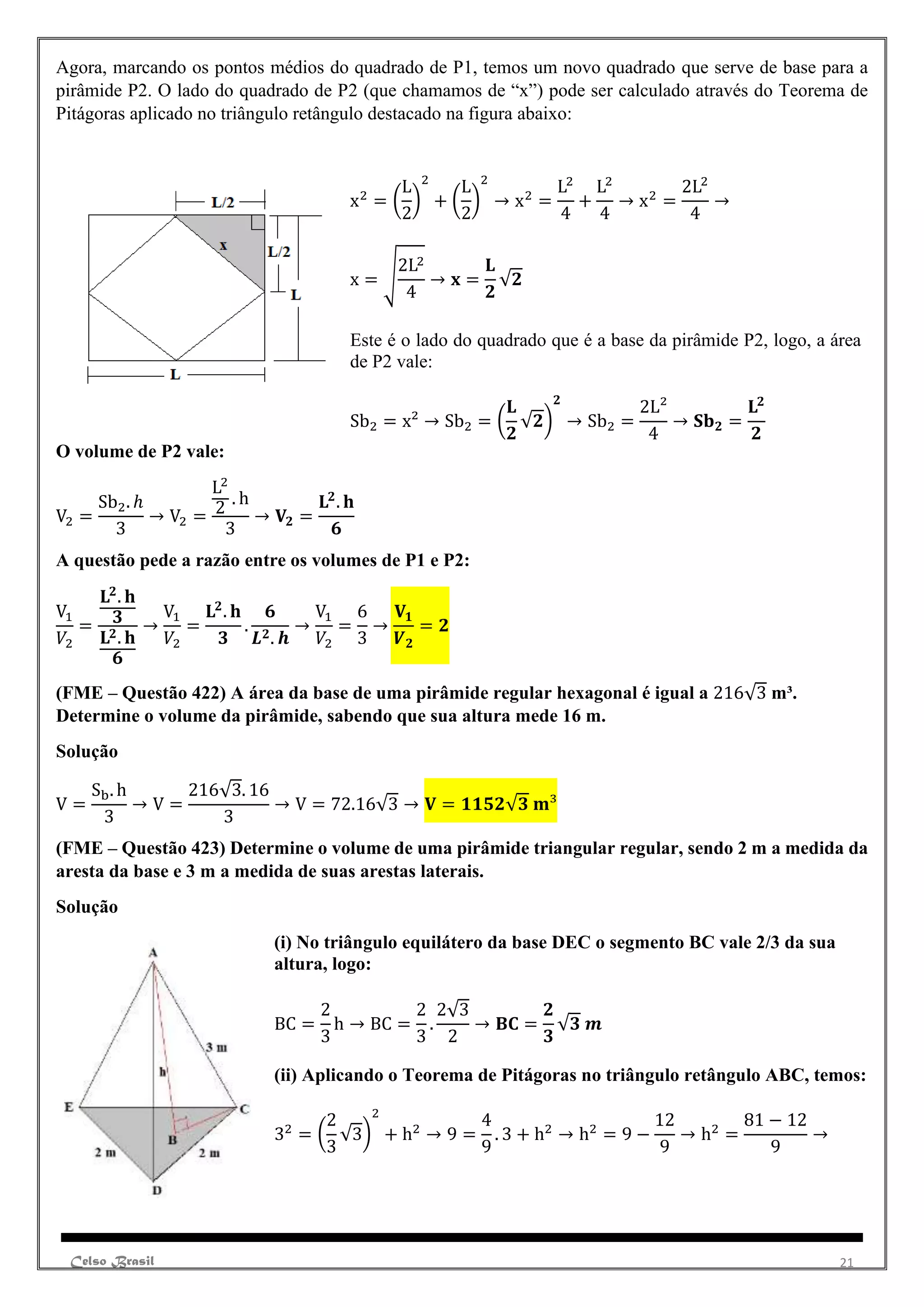 Pirâmides questões resolvidas do livro fundamentos de matemática elementar - vol. 10 | PDF