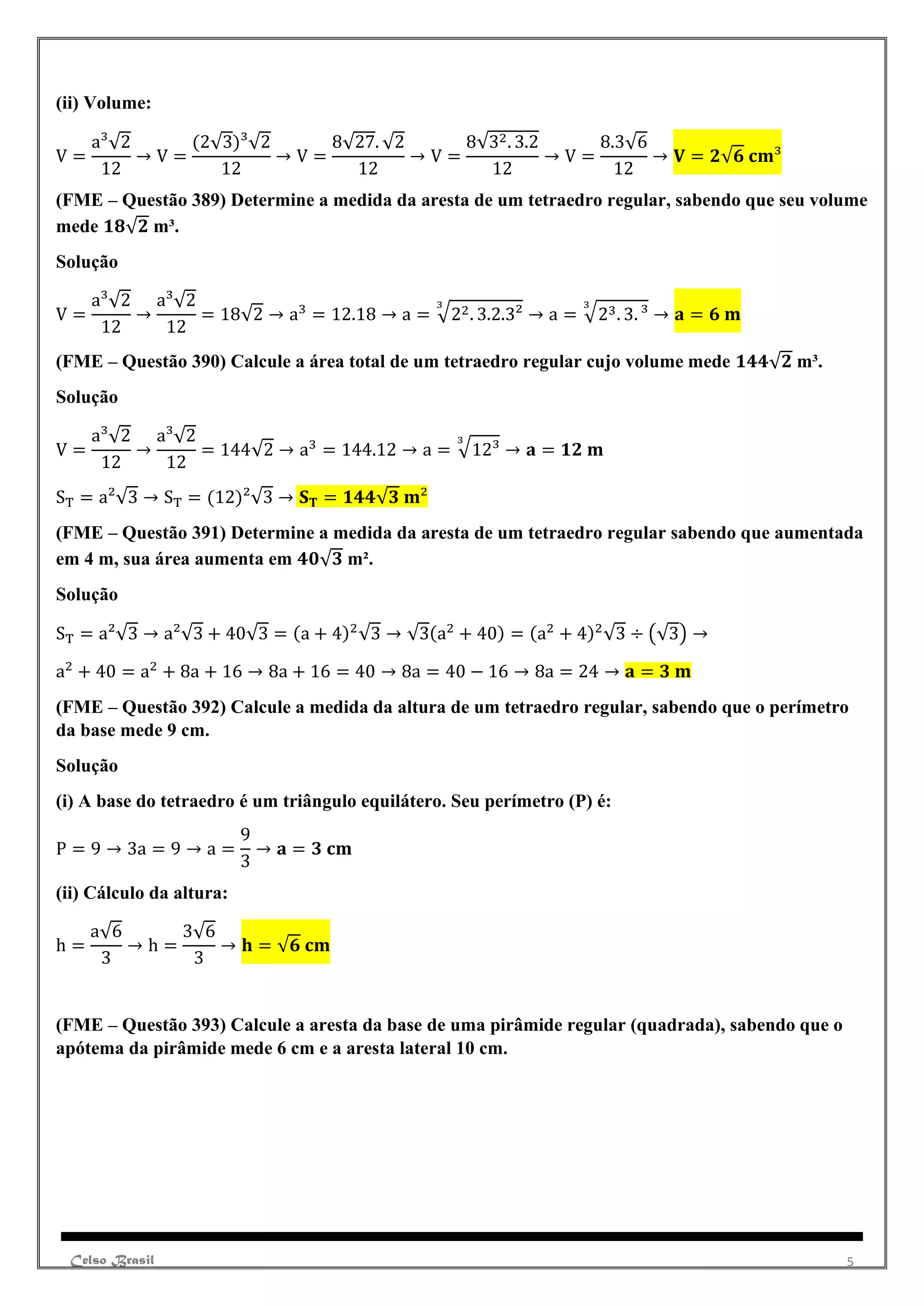 Pirâmides questões resolvidas do livro fundamentos de matemática elementar - vol. 10 | PDF