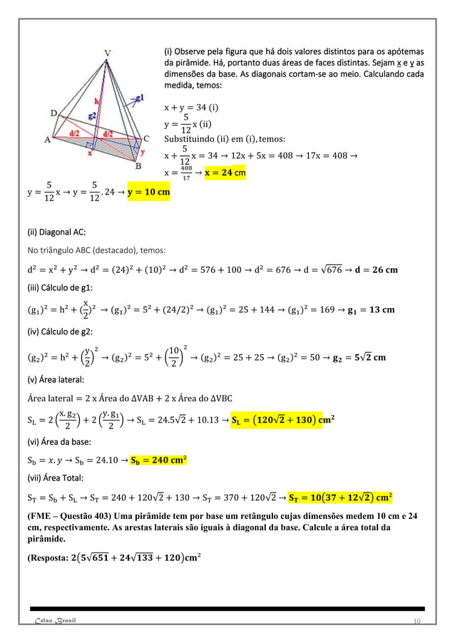 Pirâmides questões resolvidas do livro fundamentos de matemática elementar - vol. 10 | PDF