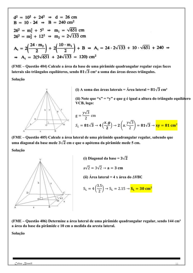 Pirâmides questões resolvidas do livro fundamentos de matemática elementar - vol. 10 | PDF