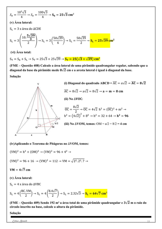 Pirâmides questões resolvidas do livro fundamentos de matemática elementar - vol. 10 | PDF