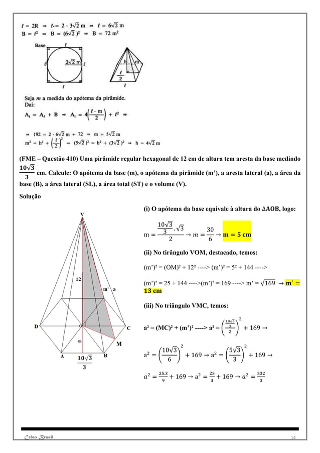Pirâmides questões resolvidas do livro fundamentos de matemática elementar - vol. 10 | PDF