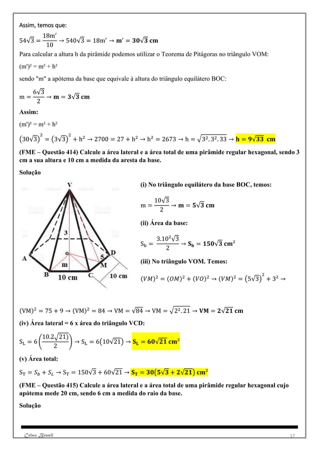 Pirâmides questões resolvidas do livro fundamentos de matemática elementar - vol. 10 | PDF