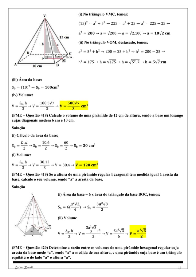 Pirâmides questões resolvidas do livro fundamentos de matemática elementar - vol. 10 | PDF