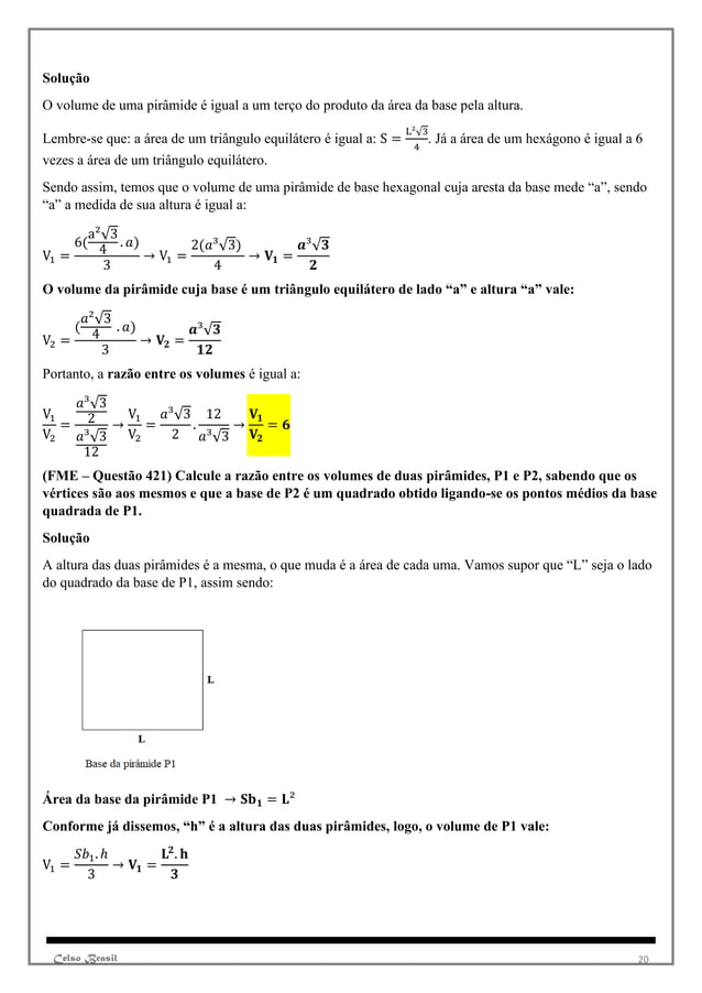 Pirâmides questões resolvidas do livro fundamentos de matemática elementar - vol. 10 | PDF
