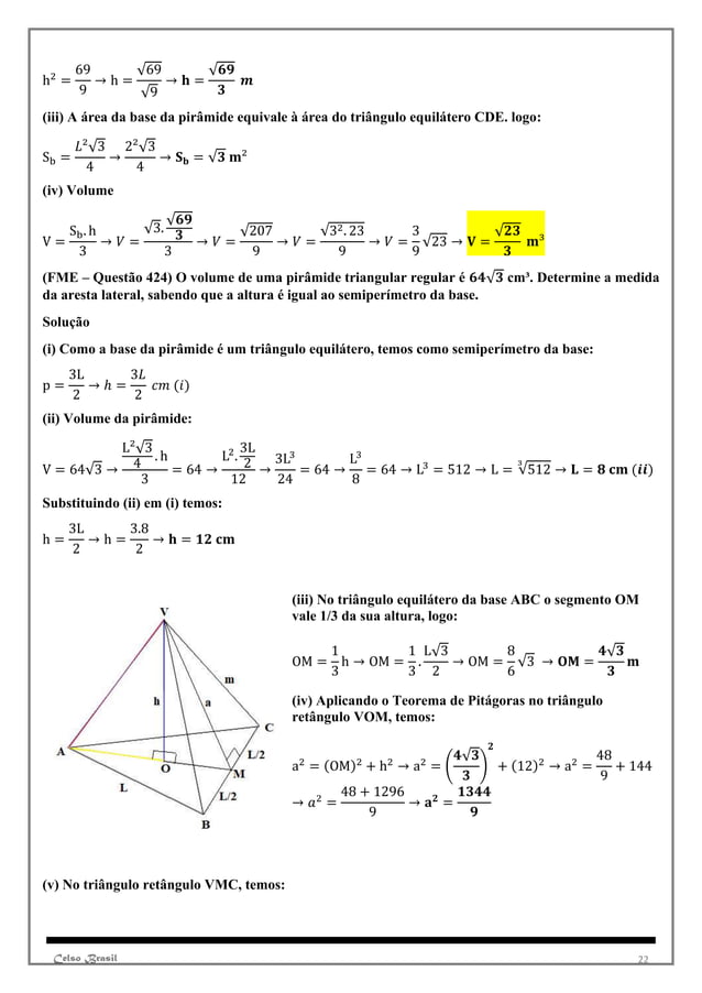 Pirâmides questões resolvidas do livro fundamentos de matemática elementar - vol. 10 | PDF