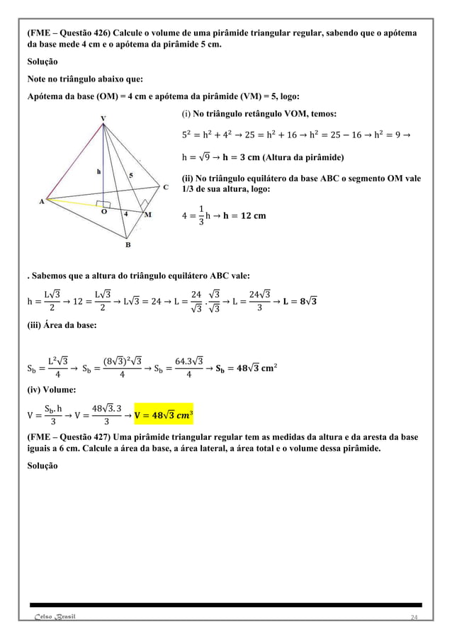 Pirâmides questões resolvidas do livro fundamentos de matemática elementar - vol. 10 | PDF