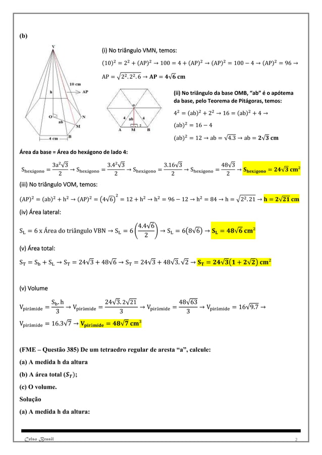 Pirâmides questões resolvidas do livro fundamentos de matemática elementar - vol. 10 | PDF
