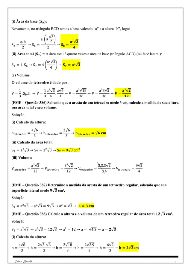 Pirâmides questões resolvidas do livro fundamentos de matemática elementar - vol. 10 | PDF