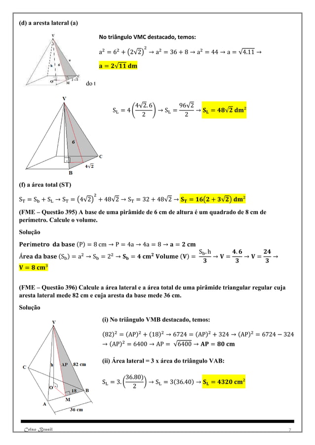 Pirâmides questões resolvidas do livro fundamentos de matemática elementar - vol. 10 | PDF