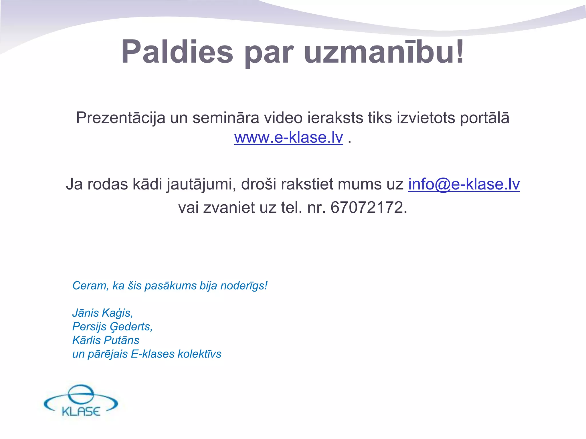 E-klases lietošana pirmsskolas izglītības iestādēs | PPTX