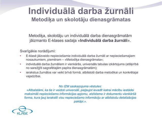 E-klases lietošana pirmsskolas izglītības iestādēs | PPTX