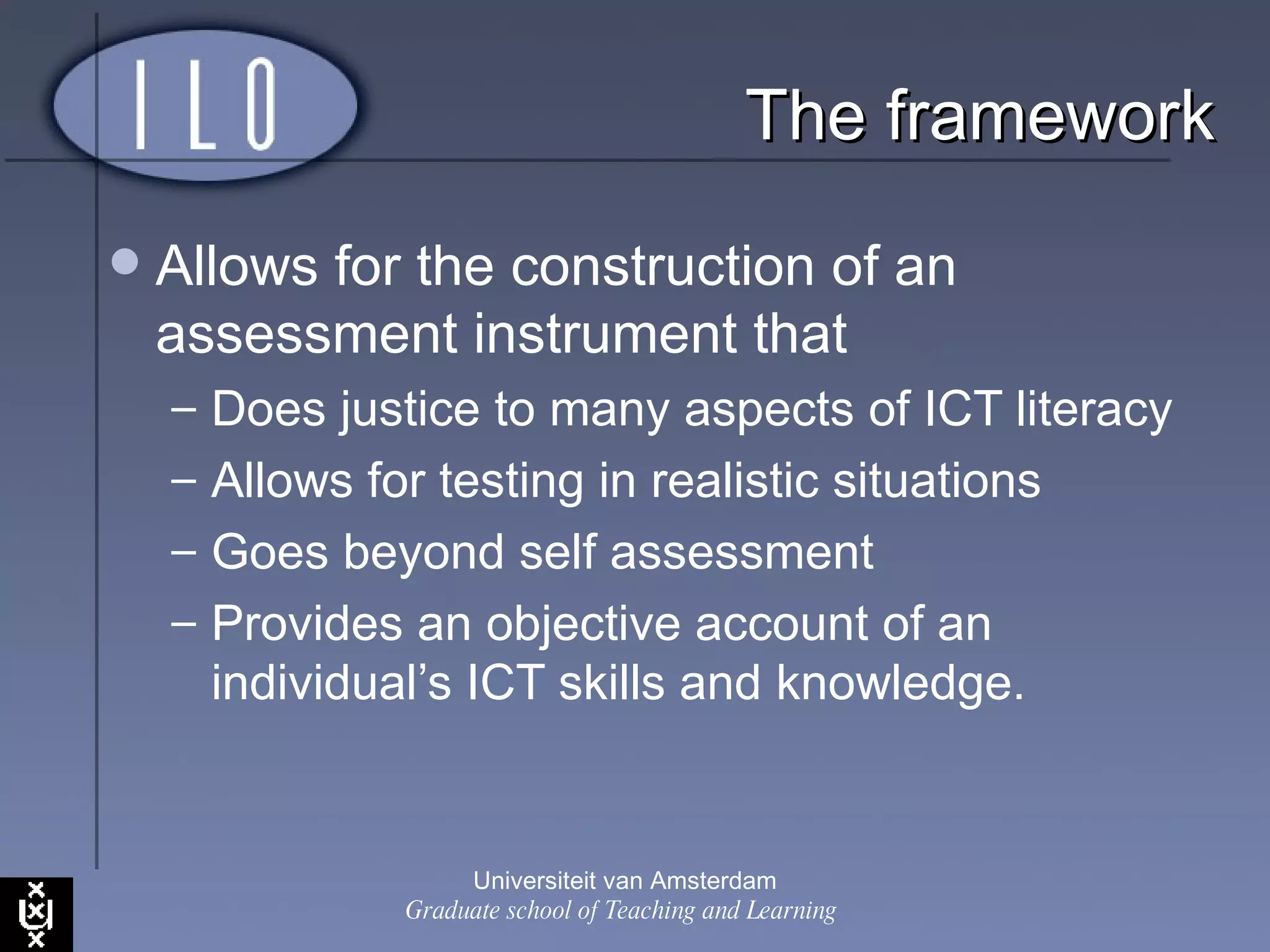 The PISA framework for assessment of ICT literacy. | PPT