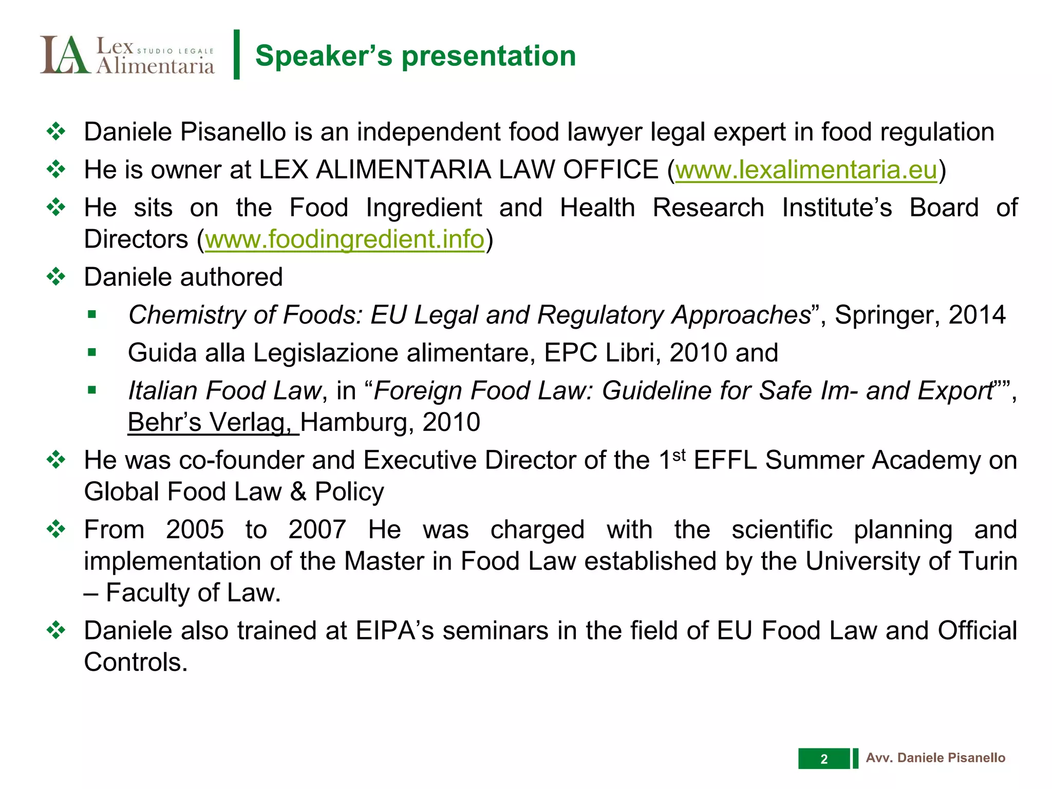 EU Food Regulation on Additives, Novel Foods and Food Contact Materials ...