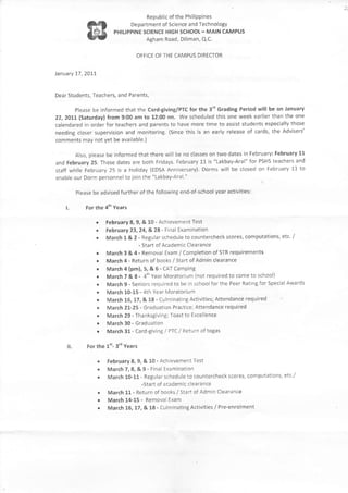 Pisay 4 q sched | PDF