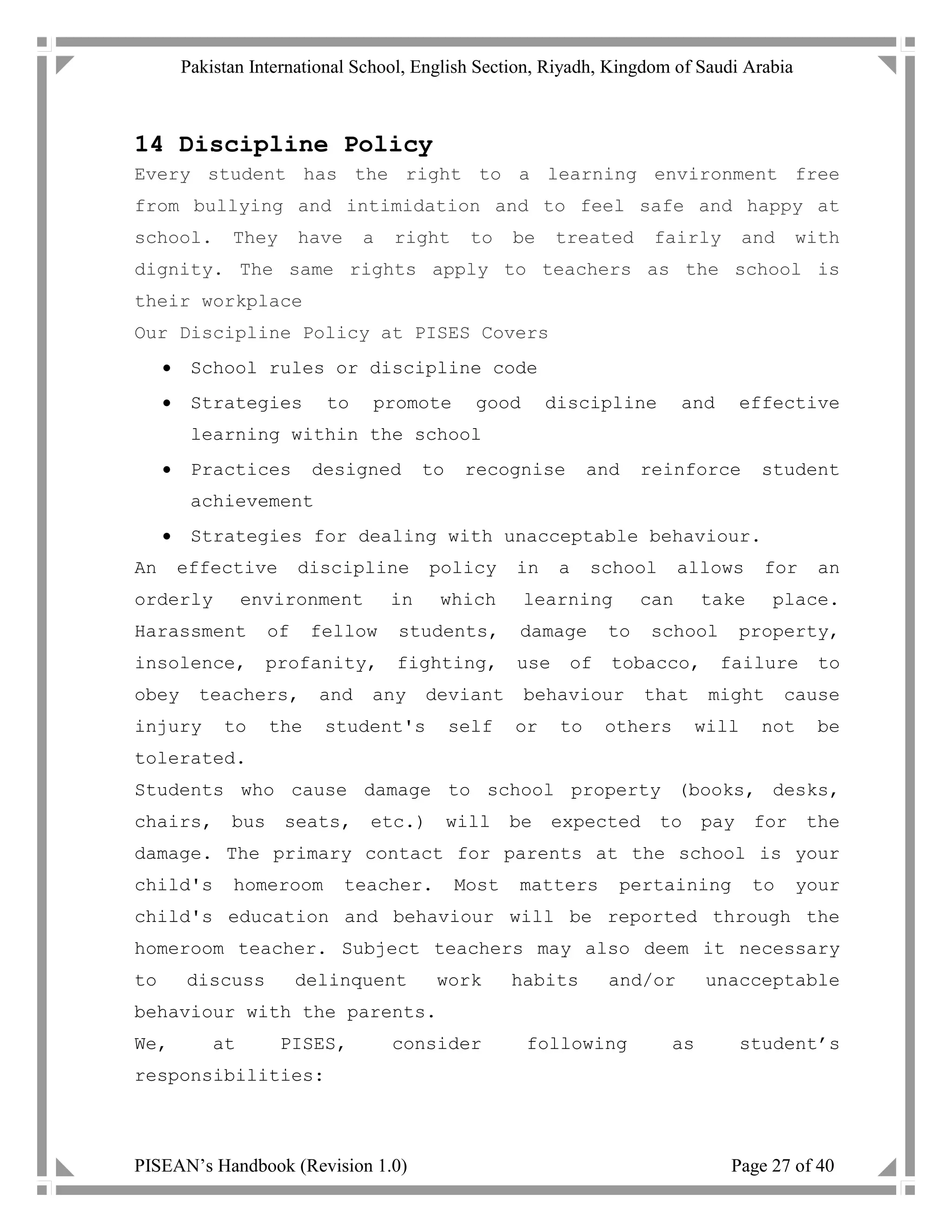 Pises students handbook | PDF