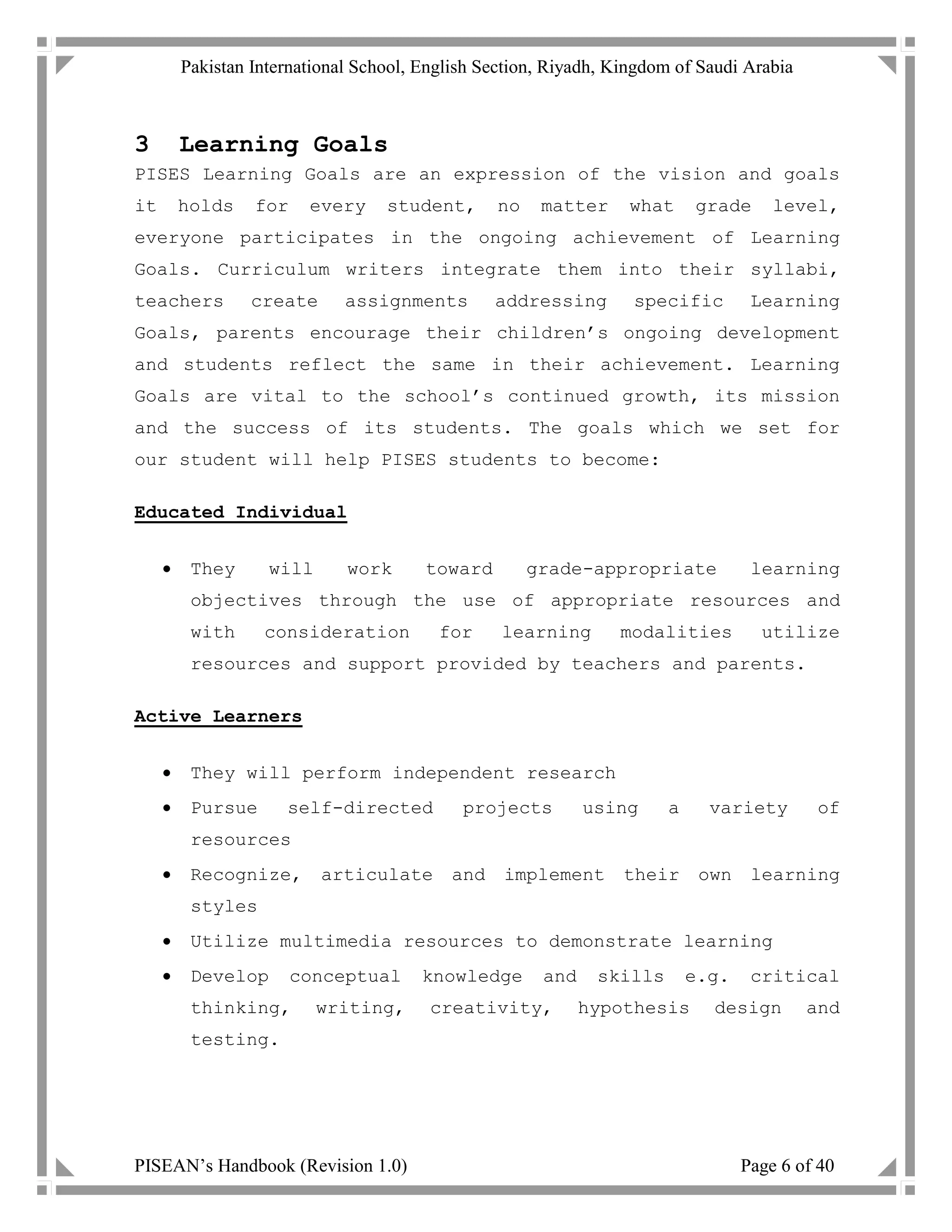 Pises students handbook | PDF