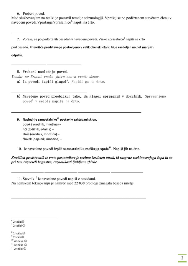 Pisno ocenjevanje znanja za 9 nova | PDF