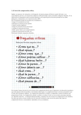 Pistas para formular preguntas literales, inferenciales, criticas | DOCX