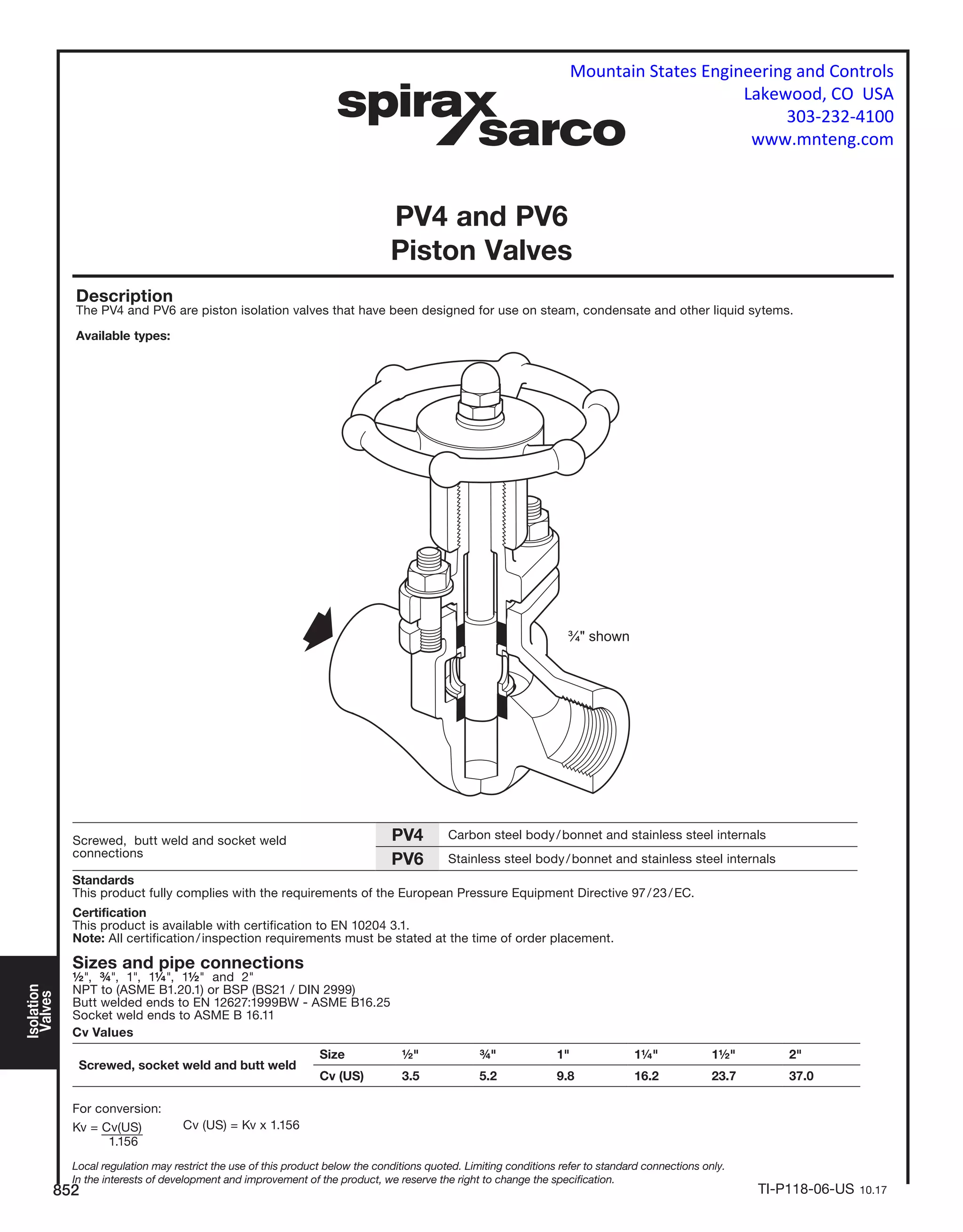 Piston Isolation Valves For Steam and Condensate | PDF