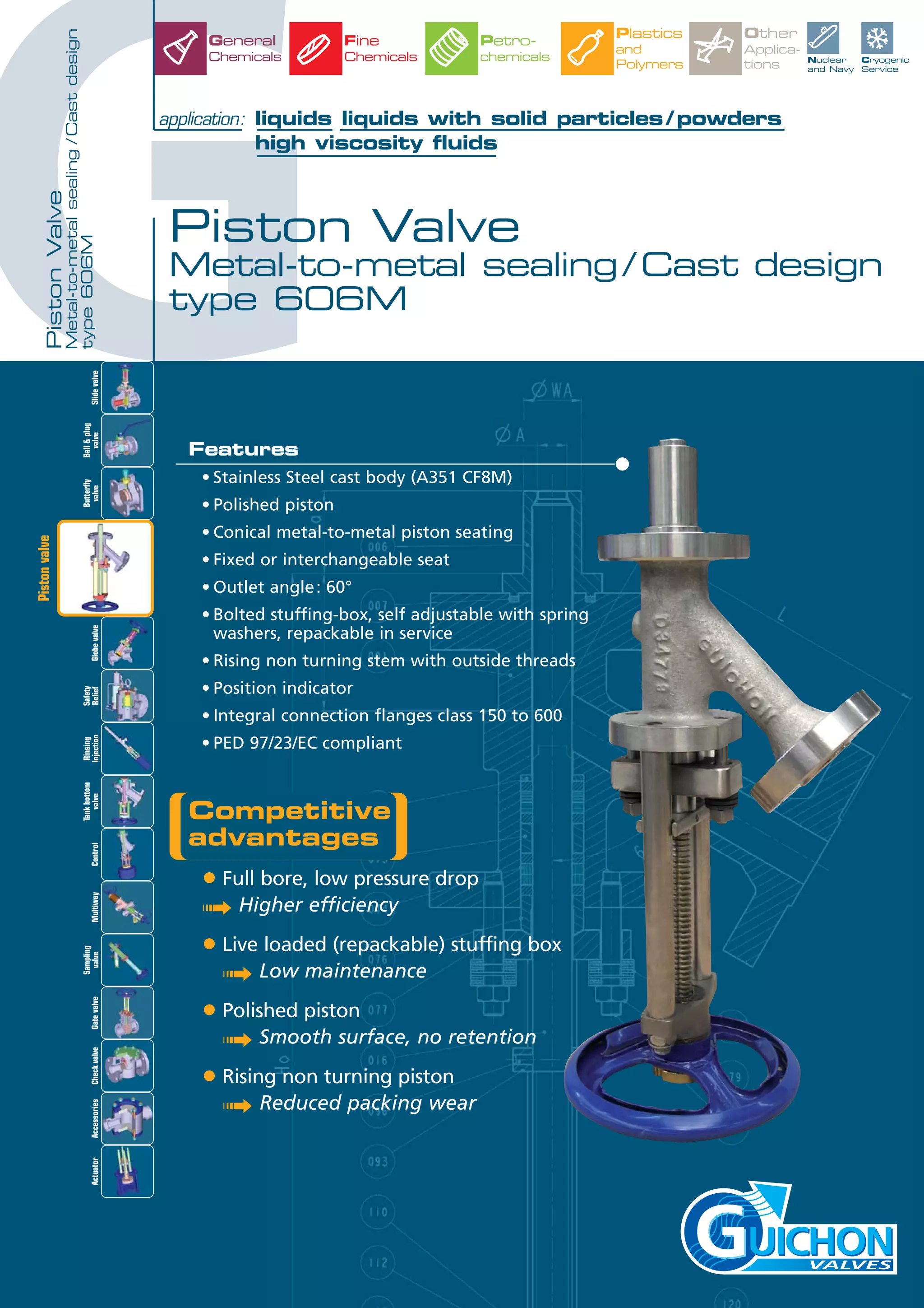 Piston valve metal to metal sealing-engineered valve-606m-Guichon ...